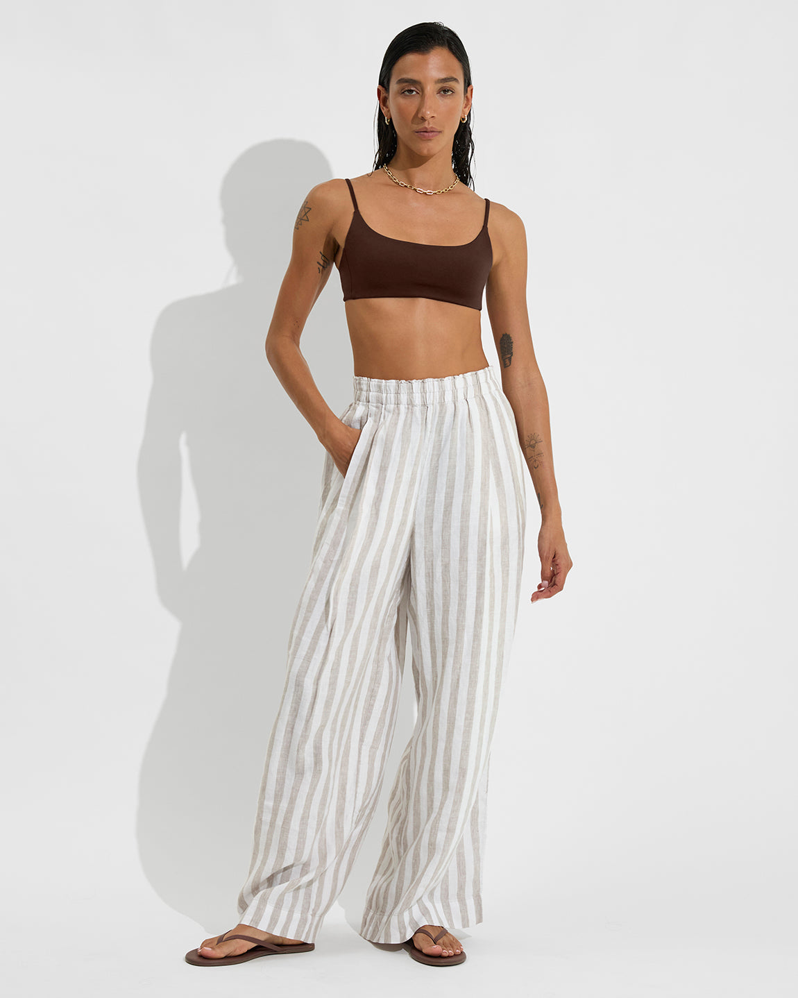 Coastal Pant - Taupe Striped Linen Pant – Left On Friday